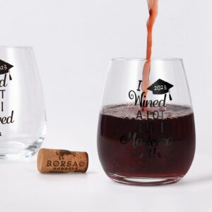 Futtumy Graduation Gifts, I Wined A Lot, But I Mastered It Stemless Wine Glass for Him Her Women Men Friend University Graduate MBA Gifts, College Graduation Wine Gift Idea, 15Oz