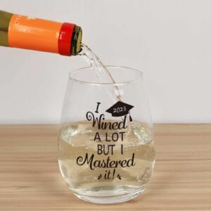 Futtumy Graduation Gifts, I Wined A Lot, But I Mastered It Stemless Wine Glass for Him Her Women Men Friend University Graduate MBA Gifts, College Graduation Wine Gift Idea, 15Oz