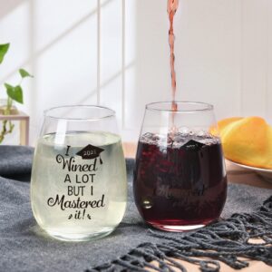 Futtumy Graduation Gifts, I Wined A Lot, But I Mastered It Stemless Wine Glass for Him Her Women Men Friend University Graduate MBA Gifts, College Graduation Wine Gift Idea, 15Oz