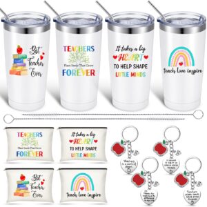 sabary 12 pieces funny thank you gifts, 4 teacher travel tumbler, 4 teacher makeup bag with zippers, 4 teacher apple keychains, 20 oz mug tumbler for birthday teacher appreciation week