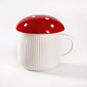 avafort mushroom lid ceramic coffee mug mushroom ceramic mug with handle and lid, 10oz (red with dot)