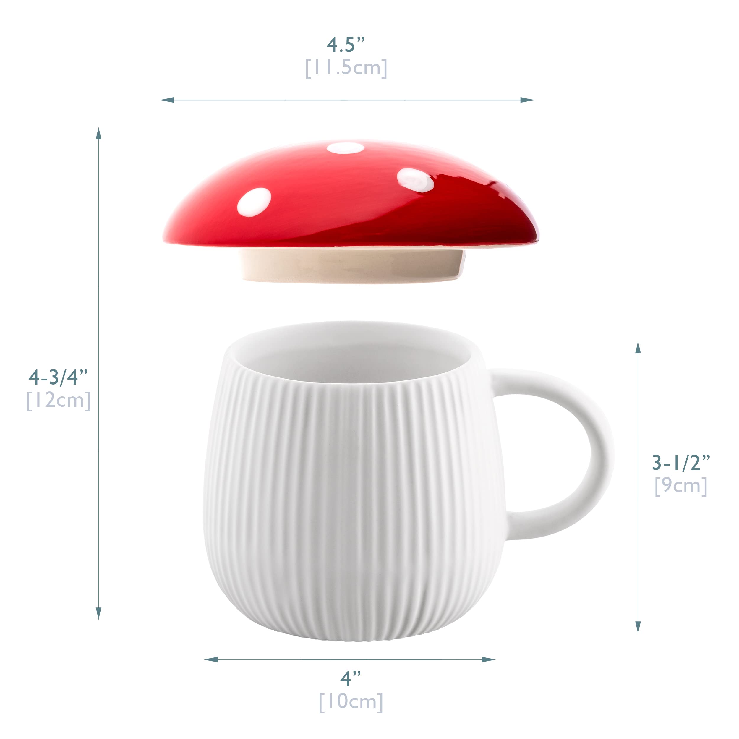 AVAFORT Mushroom Lid Ceramic Coffee Mug Mushroom Ceramic Mug with Handle and Lid, 10oz (RED WITH DOT)