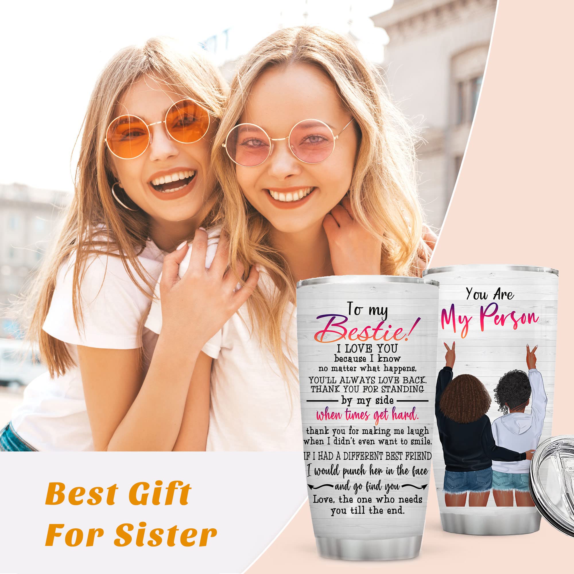 Friendship Gifts For Best Friend Women - 20 oz Stainless Steel Insulated Tumbler Cups - You Are My Person Unique Gift For Besties, Soul Sister, Birthday Christmas Gift Idea For Women