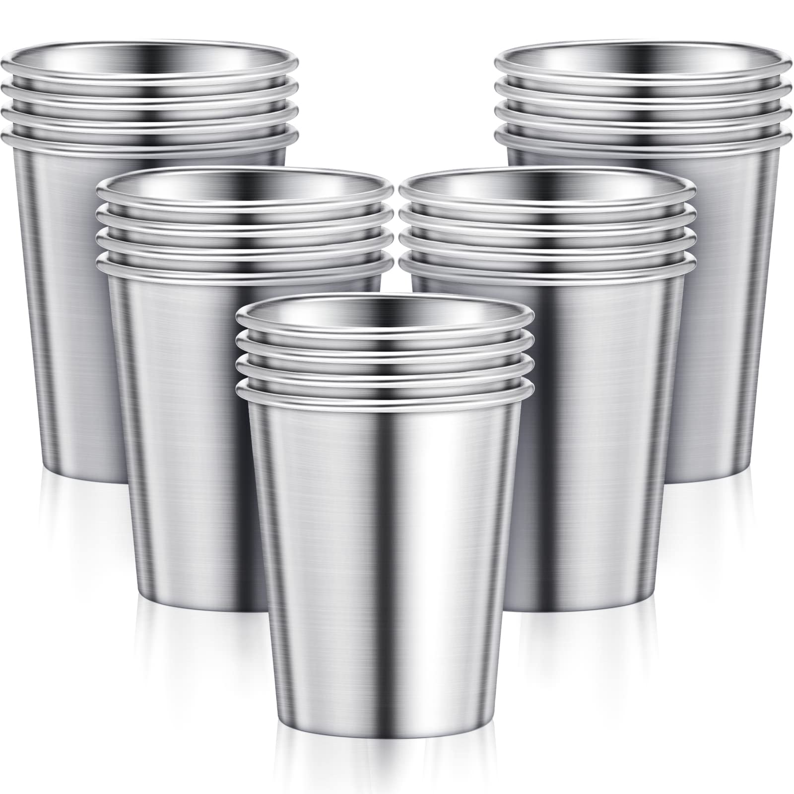 20 Pieces Stainless Steel Pint Cups Unbreakable Water Tumblers Stackable Metal Cups Reusable Metal Glasses for Drinking Stainless Tumbler Cup for Kids Travel Outdoor Activities Camping Home, 8 oz