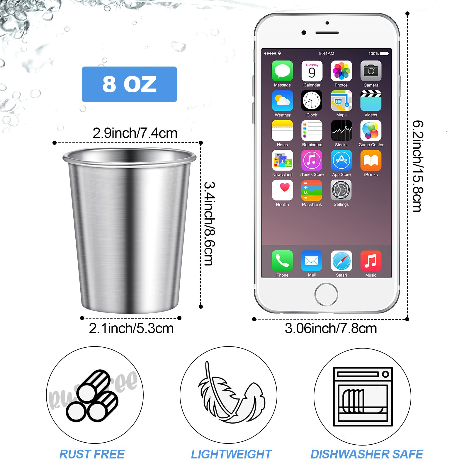 20 Pieces Stainless Steel Pint Cups Unbreakable Water Tumblers Stackable Metal Cups Reusable Metal Glasses for Drinking Stainless Tumbler Cup for Kids Travel Outdoor Activities Camping Home, 8 oz