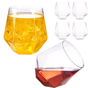 luoda 32 pack clear plastic stemless wine glasses, 12 oz clear plastic diamond wine glasses, plastic wine whiskey glasses, plastic wine glasses for white wine, red wine, cocktail and whiskey