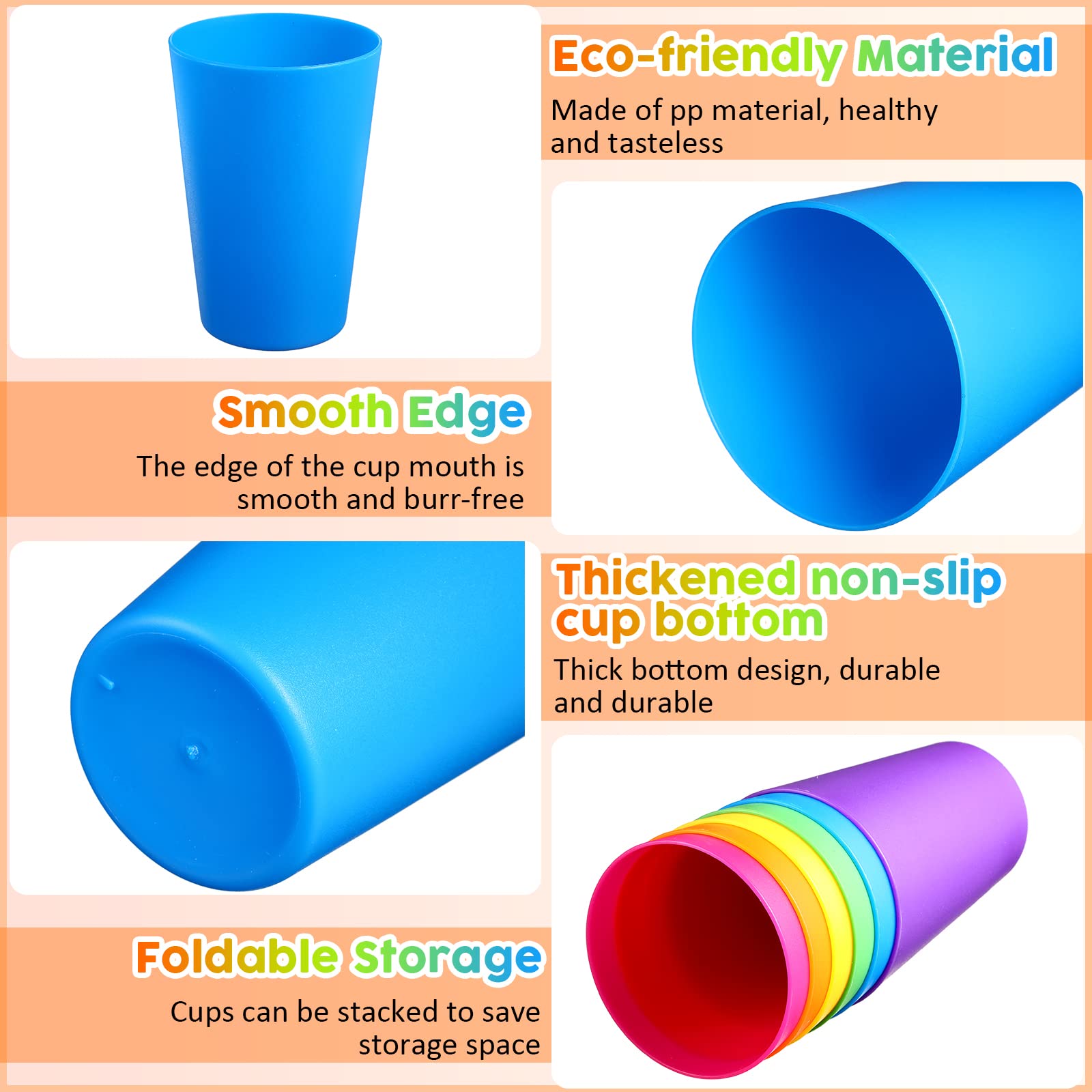 60 Pieces Plastic Kids Cups, 8.5 oz Reusable Plastic Cups Children Drinking Cups Juice Tumblers for Toddler Adults for Parties School Dishwasher Safe, 6 Colors