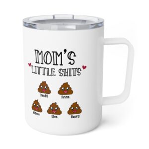 Personalized Mom Insulated Coffee Mug, Mum's Little Shit Mug, Birthday Gift Coffee Mug, Mother's Day Gift, Mum's Little Shit Cup, Funny Cup For Mom, Gift For Mum, Coffee Mug For Hot & Cold Drink Use