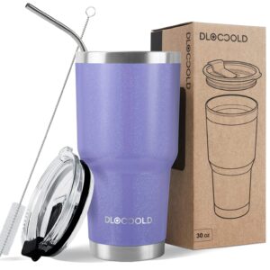 DLOCCOLD 30 oz Tumbler with Lid and Straw, 18/8 Stainless Steel Vacuum Insulated Coffee Tumbler,Insulated Travel Mug Water Cup with Leak-Proof Flip Lid,Metal Straw,Cleaning Brush & Gift Box