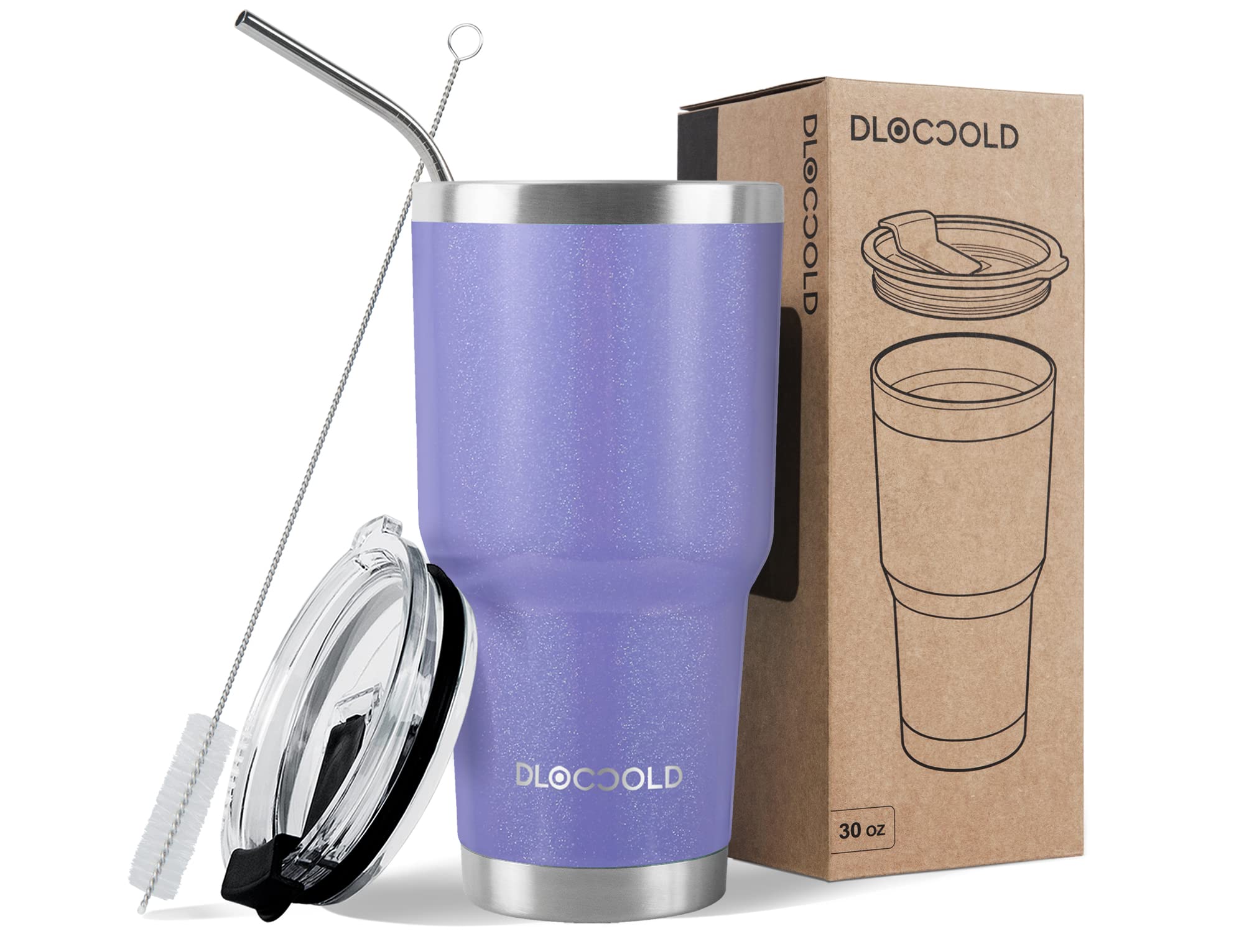 DLOCCOLD 30 oz Tumbler with Lid and Straw, 18/8 Stainless Steel Vacuum Insulated Coffee Tumbler,Insulated Travel Mug Water Cup with Leak-Proof Flip Lid,Metal Straw,Cleaning Brush & Gift Box