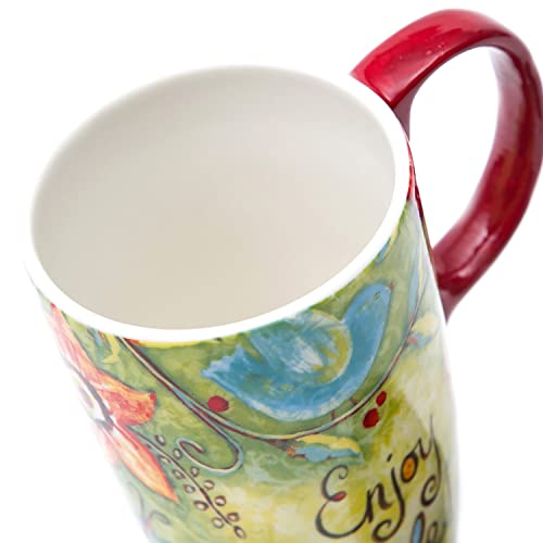 CEDAR HOME Coffee Ceramic Mug Porcelain Latte Tea Cup With Lid 17oz. Enjoy Life