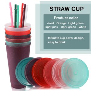 Fyess 6 Sets Tumbler with Straw and Lid,Plastic Water Bottle Travel Cup Reusable Cup (6 Colors,24 oz)