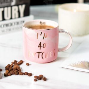 I'm 40 - Funny 40th Birthday Gifts for Women - Best Turning Forty Year Old Birthday Gifts Ideas for Women, Wife, Mom, Daughter, Sister, Aunt, Best Friends, BFF, Coworkers, Her - Ceramic Coffee Cup