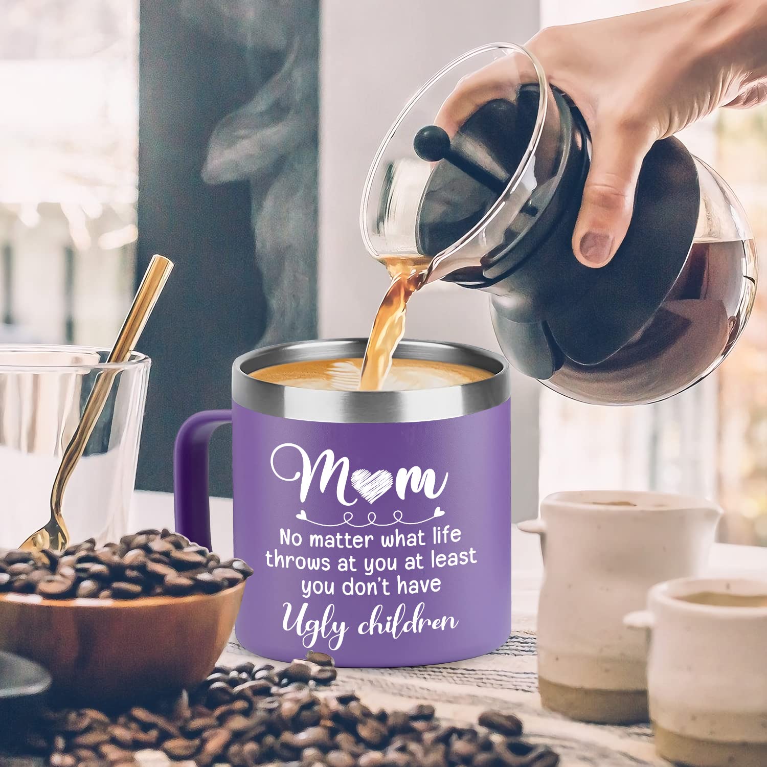 365FURY Gifts For Mom From Daughter, Son - Mother's Day, Birthday Gifts For Mom - No Matter What/Ugly Children Coffee Mug/Tumbler 14Oz & Keychain - Best Mother, Moms Gift Idea