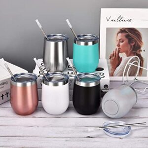 6 Pack 12Oz Stainless Steel Stemless Wine Glasses, Insulated Wine Tumblers with Lids and Straws, Set of 6 Stainless Steel Cups for Wine, Champaign, Cocktail, Coffee, Ice Cream (Multicolor)