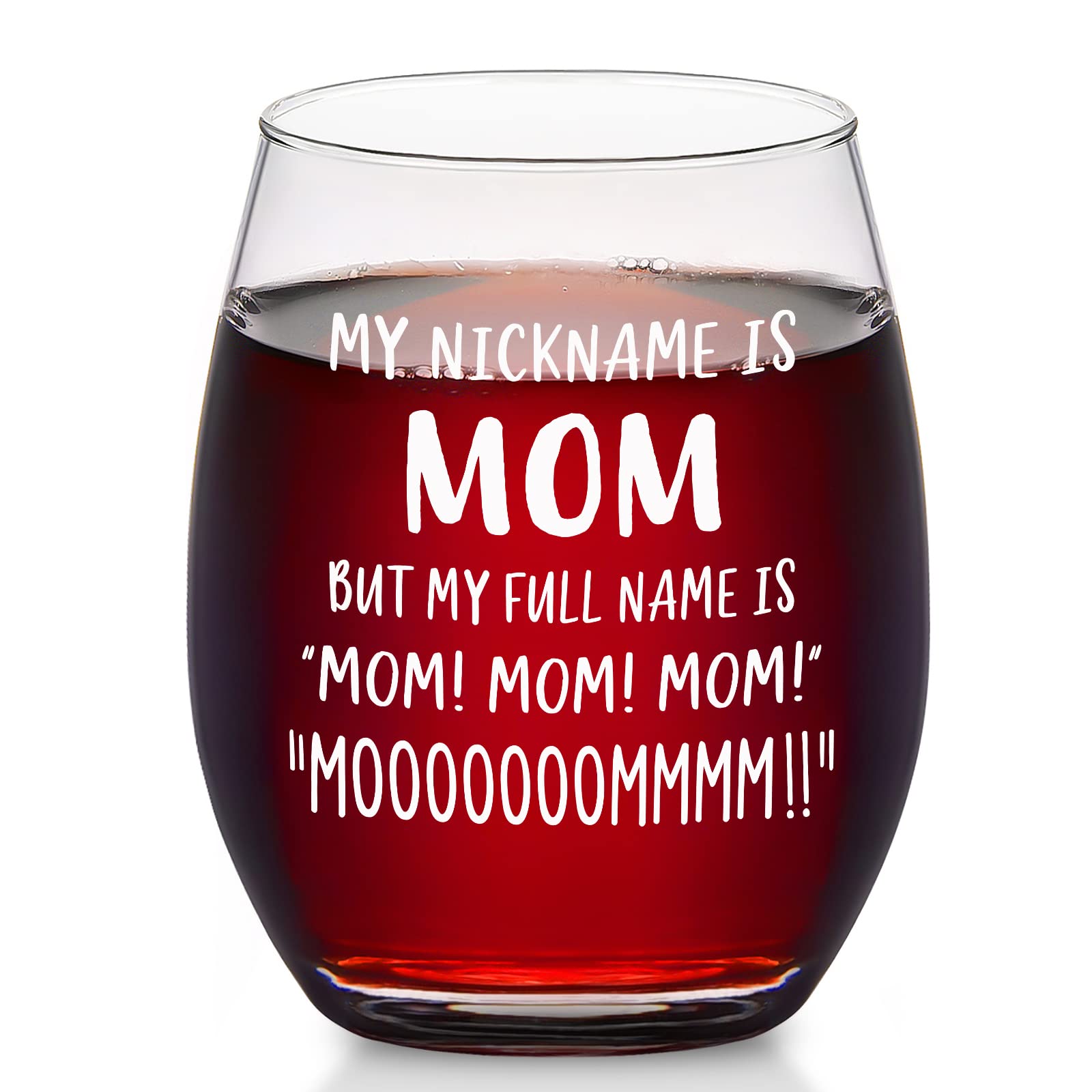 Modwnfy Funny Gift for Mom, Mother's Day Wine Glass, Best Mommy Stemless Wine Glass, Mothers Day Gifts for Mom New Mom Mother Mama Women Wife, Daughter Gifts from Mom On Baby Shower, 15 Oz