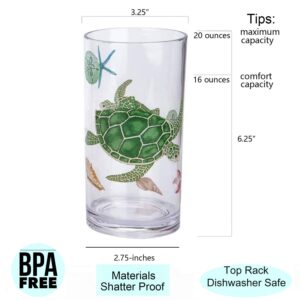 KX-WARE Sea Ocean Life 20-ounce Plastic Tumbler Drinking Glasses Mixed Drinkware Sets, set of 4