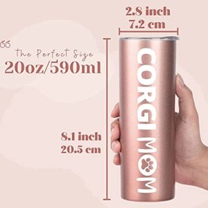 Onebttl Corgi Skinny Tumbler Gifts For Women, Female, Her and Corgi lovers - Corgi Mom - 20oz/590ml Stainless Steel Insulated Tumbler with Straw, Lid, Message Card - (Rose gold)