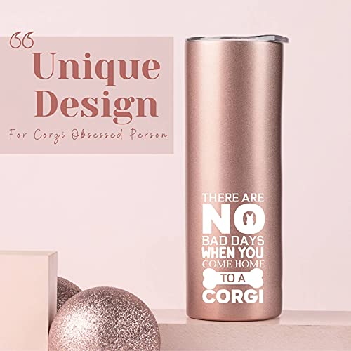 Onebttl Corgi Skinny Tumbler Gifts For Women, Female, Her and Corgi lovers - Corgi Mom - 20oz/590ml Stainless Steel Insulated Tumbler with Straw, Lid, Message Card - (Rose gold)