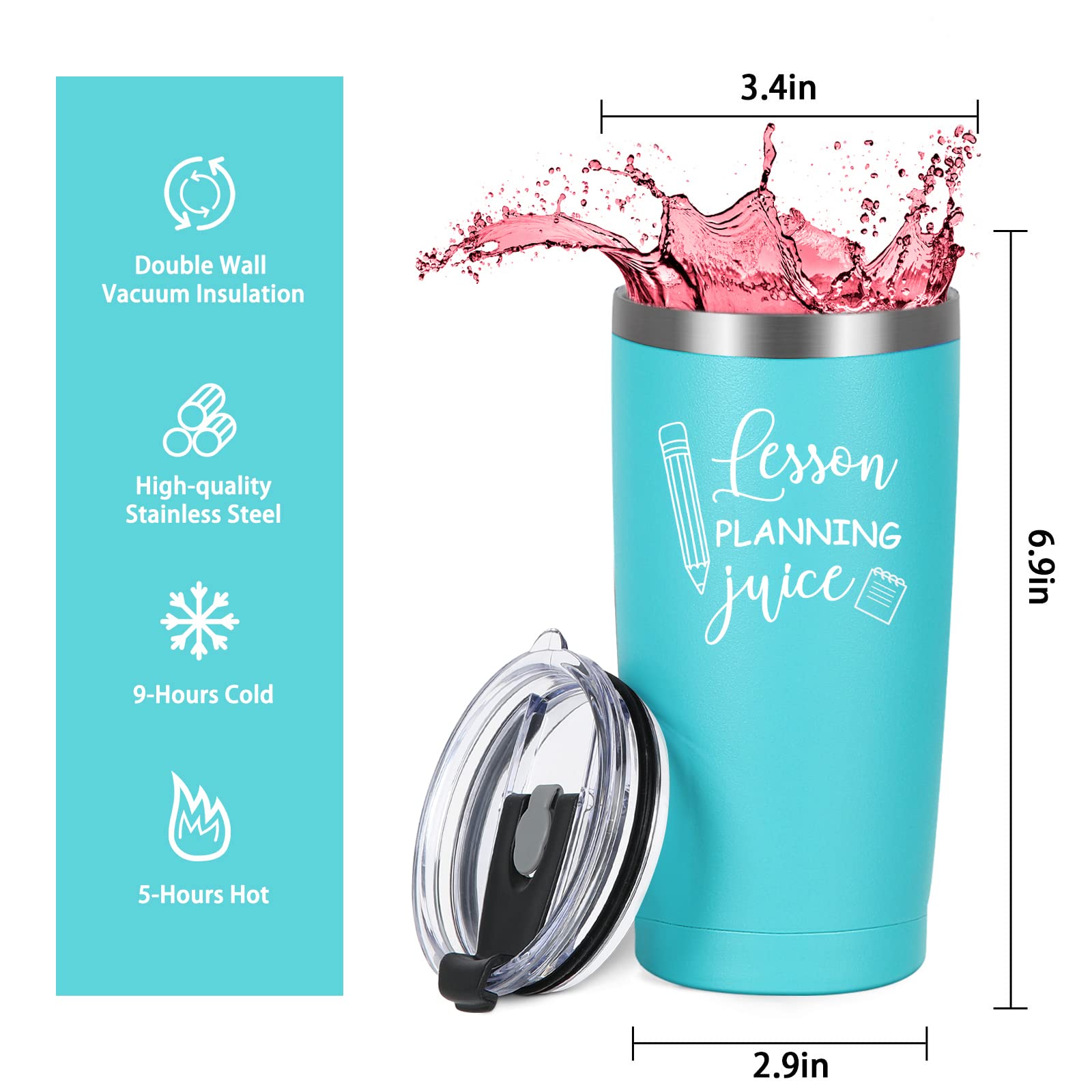 Lifecapido Teacher Gifts, Lesson Planning Juice Travel Tumbler, Teacher Tumbler Gift Set, Teacher Appreciation Gift Thank You Gift Christmas Gift Retirement Gift for Teacher Professor, 20oz Aqua Blue