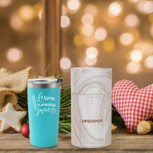 Lifecapido Teacher Gifts, Lesson Planning Juice Travel Tumbler, Teacher Tumbler Gift Set, Teacher Appreciation Gift Thank You Gift Christmas Gift Retirement Gift for Teacher Professor, 20oz Aqua Blue