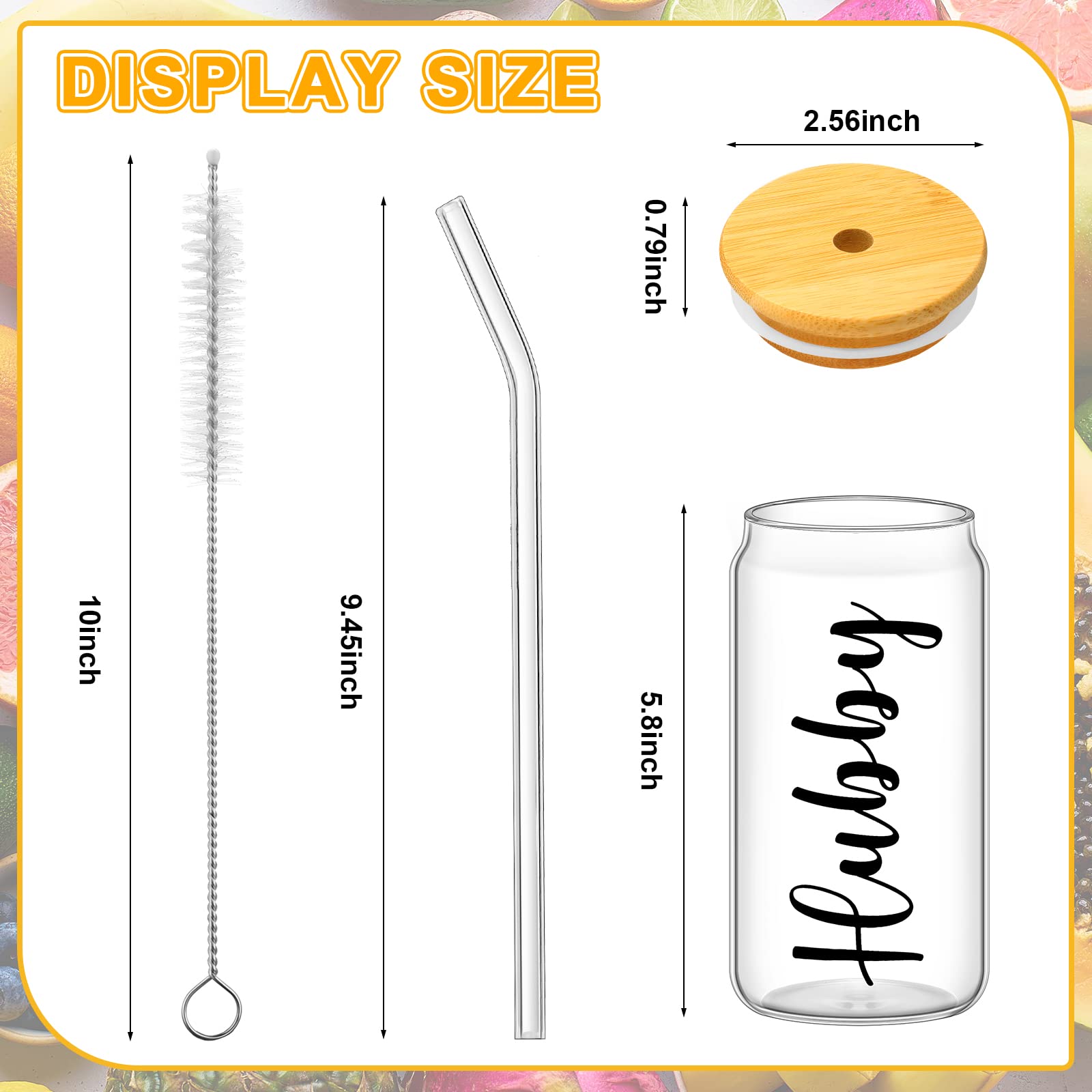 2 Pcs Hubby and Wifey Drinking Glasses 16 oz Beer Cup with Bamboo Lids and Glass Straws Bridal Shower Gift Can Shaped Iced Coffee Cup Glass Tumbler Engagement Gifts for Women Drinking Jars