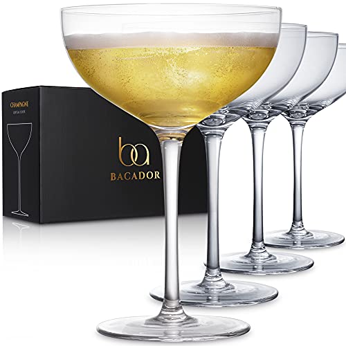 Champagne Coupe Glasses Set of 4 - Elegant Cocktail Coupe, Ideal for serving Martini, Gimlet and Manhattan - High Clarity Crystal Glassware - Excellent Addition to Your Home Bar - 10 oz