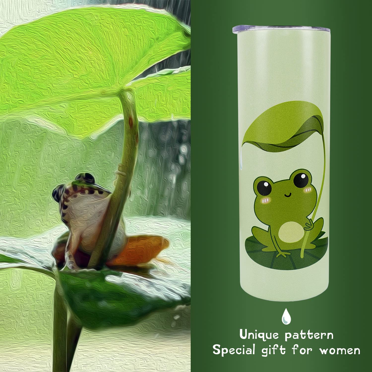 Frog Tumbler, Frog Gifts for Women/Frog Lovers, Frog Cup/Coffee Mug/Water Bottle, Cute Coffee Tumbler/Mugs for Women,Unique Kawaii Frog Stuff/Decor/Accessories/Things, 20 Oz Tumbler with Lid and Straw