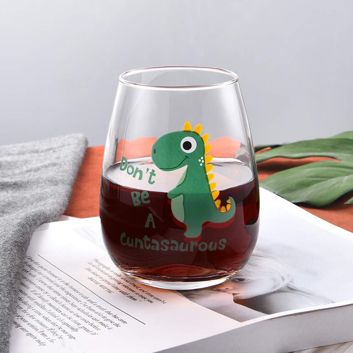 Funny Wine Glasses - Don't be A Cuntasaurous Wine Glass - 15 oz Novelty Wine Glass Wine glasses with Sayings Novelty Gift Funny Dinosaur Gifts for Christmas Thanksgiving Festival Friends Gift Present