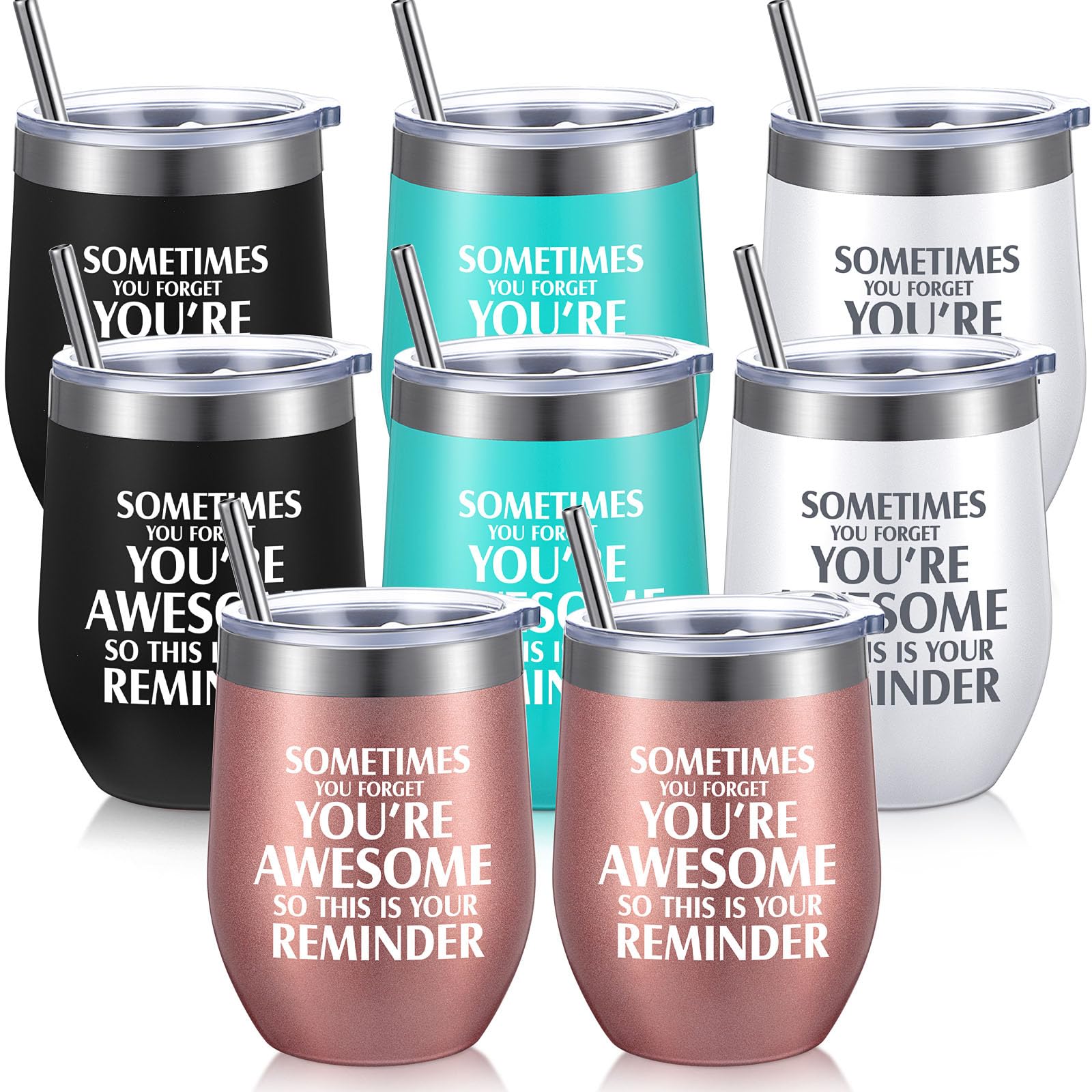 Thank You Gifts for Women Appreciation Gifts Wine Tumbler for Employee Teacher Inspirational Birthday Graduation Gift You Are Awesome/Sister with Straw Stainless Steel 12 oz (Cute Style, 8 Pcs)