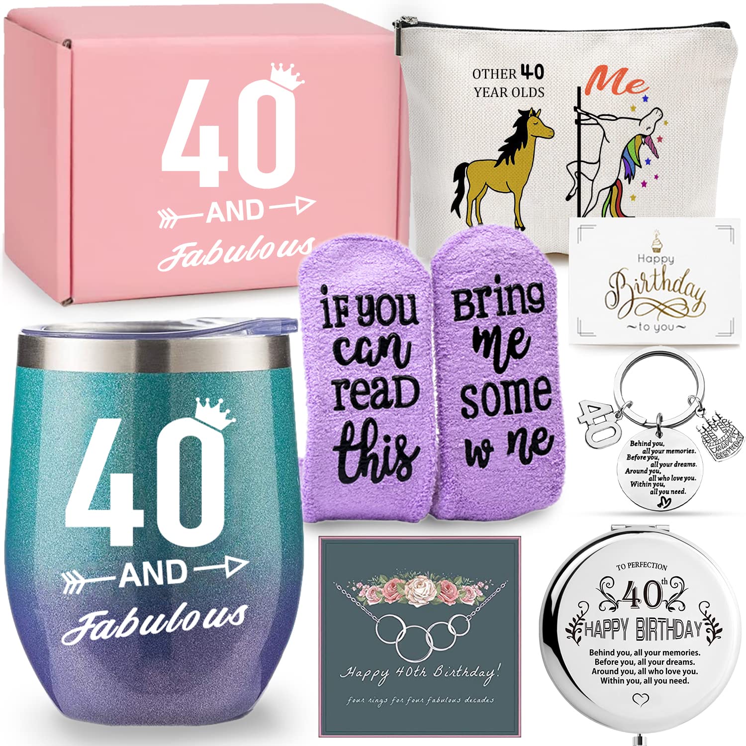 40th Birthday Gifts Women, 7 Pcs 40 & Fabulous Birthday Gifts Ideas for Mom, Wife, Besties, Sister, Boss, Daughter, Girl friend, Coworker, Her Or Teacher