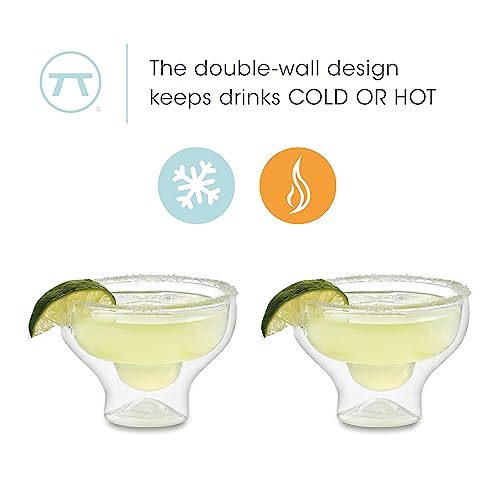 Outset Stemless Margarita Glasses Double Wall, Borosilicate Glassware 2 Count (Pack of 1)