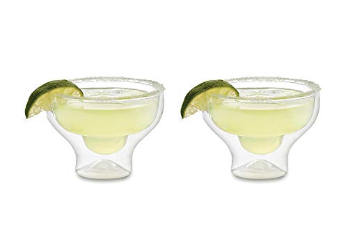 Outset Stemless Margarita Glasses Double Wall, Borosilicate Glassware 2 Count (Pack of 1)