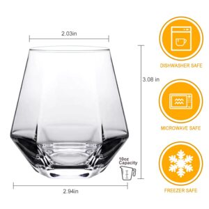 Ufrount Diamond Wine Glasses,Stemless Red Wine Glass Cups Set of 12,Geometric Clear 10 OZ Glassware White Wine Glass Tumblers for Cocktail,Bourbon,Whiskey,Birthday,Party