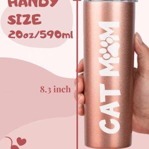 Onebttl Cat Gifts for Cat Lovers, Insulated Stainless Steel Tumblers with Lids and Straws, Crazy Cat Lady, Cat Mom Gifts for Birthday, Mother's Day, Christmas, 20 oz, Rose gold