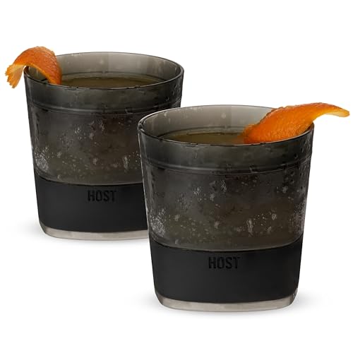 Host Freeze Cooling cups set of 2, Old Fashioned Glass with Silicone band for Bourbon, Scotch, and Whiskey, whisky gifts for men, Smoke