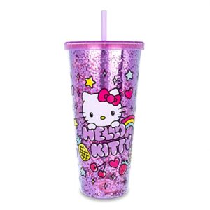 silver buffalo sanrio hello kitty rainbow confetti carnival cup with lid and straw | 32 ounces