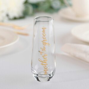 Lillian Rose Mother of Groom Stemless Champagne Wedding Toasting Glass, 1 Count (Pack of 1), Clear