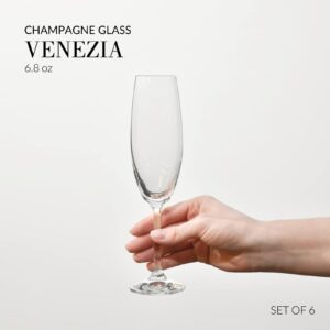 Krosno Crystal Champagne Flute Glasses | Set of 6 | 6.8 oz | Venezia Collection | Perfect for Home Restaurants and Parties | Dishwasher Safe | Gift Idea | Made in Europe