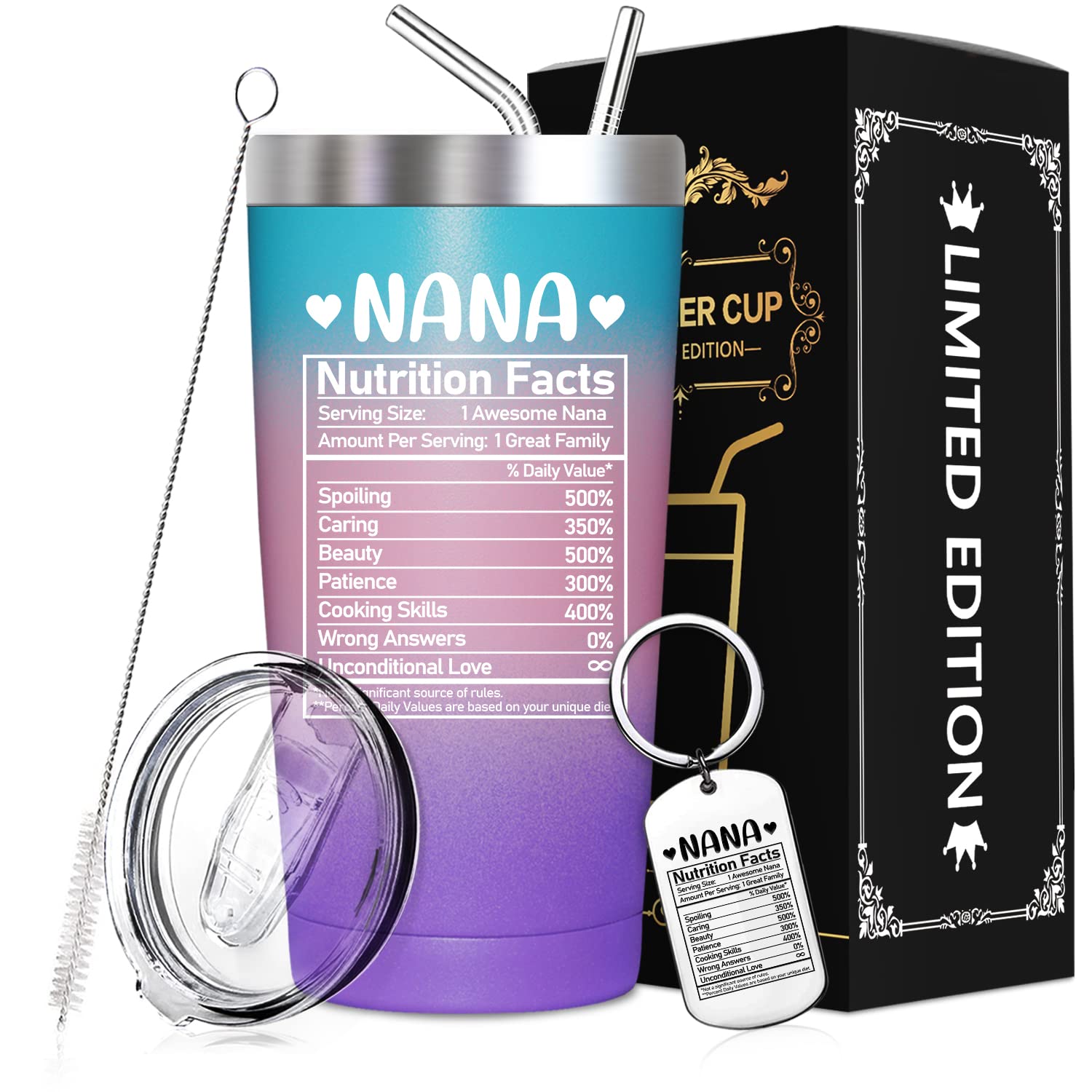 SpenMeta Nana Mothers Day Gift - Nana Gifts from Grandkids - Nana Christmas, Birthday Presents - Nana Nutrition Facts, 20oz Nana Tumbler Cup