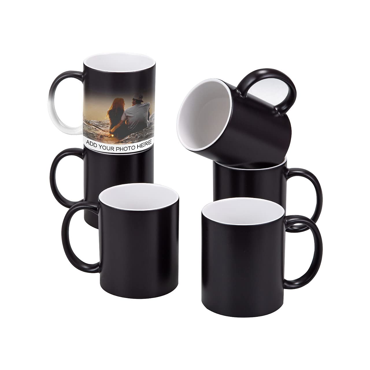 Cutiset 11 Ounce Color Changing Ceramic Mug,Sublimation Mugs,Black and White Ceramic Mug, Magic Mug Heat Sensitive Coffee Mugs Heat Changing Mugs,DIY Cups,Tazas Magicas Para Sublimacion Set of 6