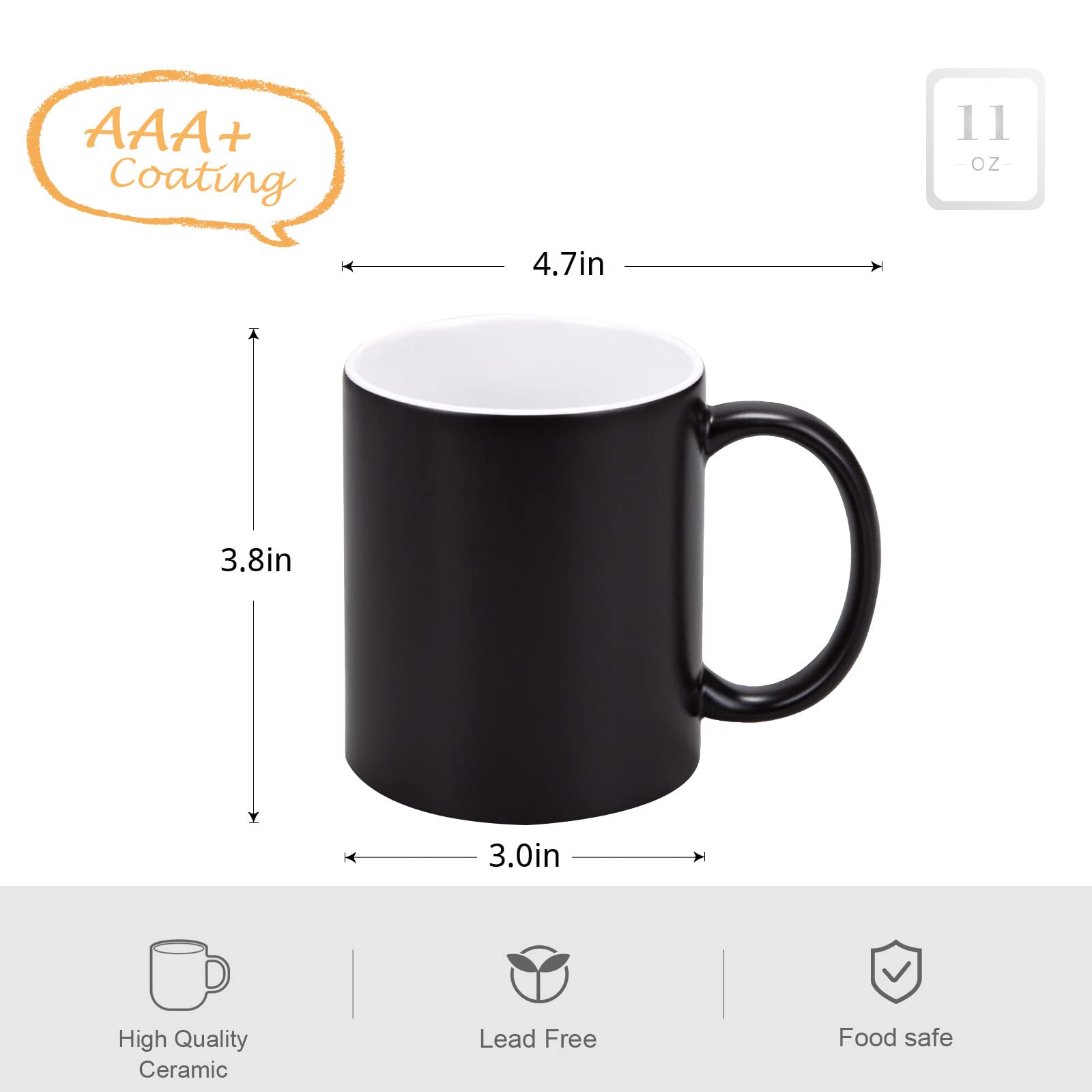 Cutiset 11 Ounce Color Changing Ceramic Mug,Sublimation Mugs,Black and White Ceramic Mug, Magic Mug Heat Sensitive Coffee Mugs Heat Changing Mugs,DIY Cups,Tazas Magicas Para Sublimacion Set of 6