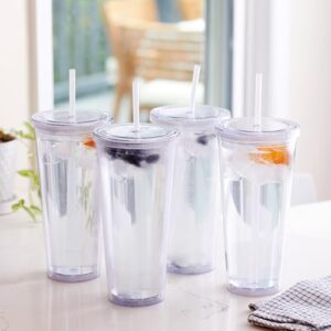 Zephyr Canyon 24oz Double Wall Plastic Tumblers with Lids and Straws | Large Classic Travel Tumbler | Clear Reusable Cups with Straws | BPA Free (Multicolor - 4 Pack)