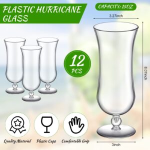 Lallisa Plastic Hurricane Glasses 15 oz Shatter Resistant Clear Plastic Pina Colada Cocktail Glasses Break Resistant Plastic Drinking Glasses Tulip Milkshake Cups for Beer Juice Margarita (12 Pcs)