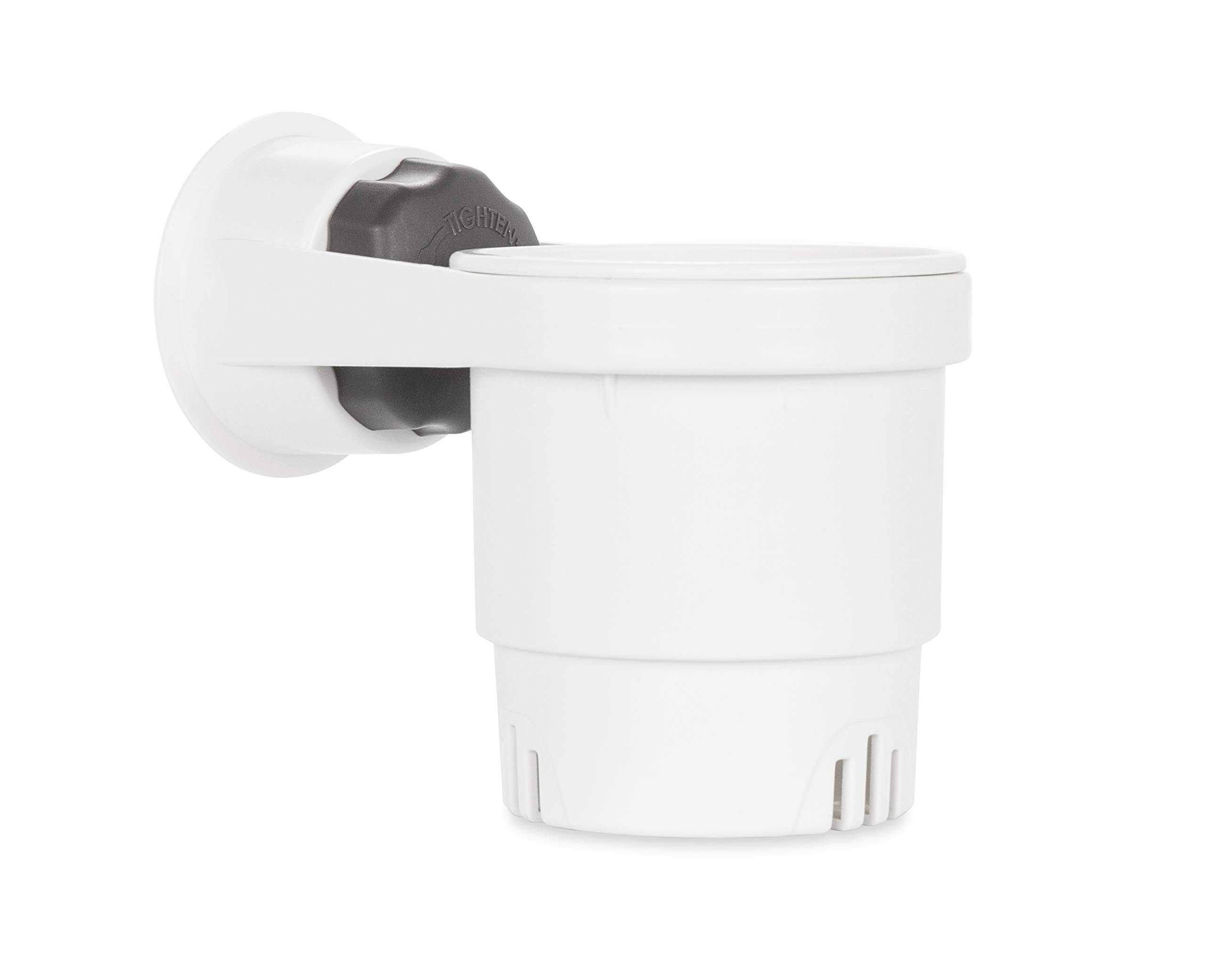 Camco Cup Holder with Mechanical Suction Cup - Provides a Secure Location for Your Beverage - Compatible with Most Cups, Cans, Bottles and Tumblers - White (53084),One Size