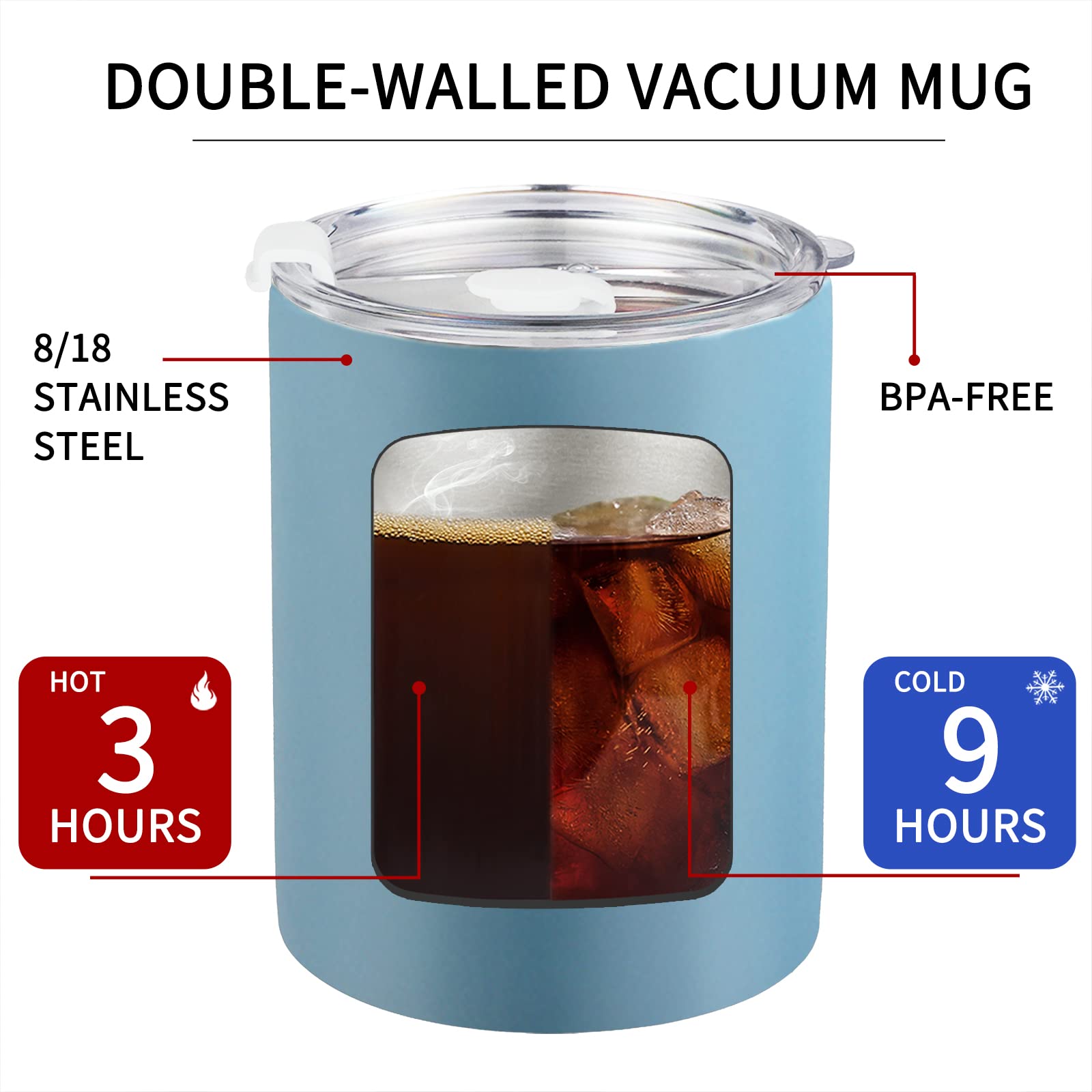 Puraville 12 oz Handleless Coffee Mug,Insulated Travel Mug with Lid and Straw, Double-Walled Stainless Steel Vacuum Coffee Tumbler Cup with lid, Blue