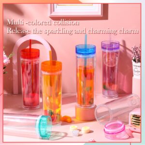 Hoolerry 30 Pcs Acrylic Skinny Tumblers 16 oz Acrylic Tumblers with Lids and Straws Double Wall Plastic Tumbler Skinny Tumbler Plastic Skinny Tumblers Bulk for Drink Party Birthday Gifts, Multicolor