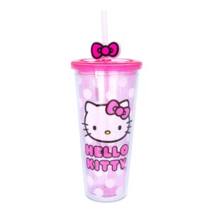 silver buffalo sanrio hello kitty face carnival cup with lid and topper straw | holds 24 ounces