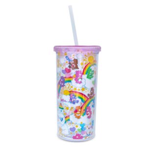 silver buffalo care bears rainbow stars plastic carnival cup, travel tumbler with lid and reusable straw | holds 20 ounces yellow