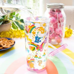 Silver Buffalo Care Bears Rainbow Stars Plastic Carnival Cup, Travel Tumbler With Lid and Reusable Straw | Holds 20 Ounces Yellow